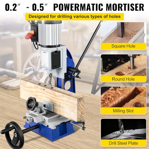 VEVOR Woodworking Mortise Machine, 1/2 HP 1700RPM Powermatic Mortiser, With Movable Work Bench Benchtop Mortising Machine, For Making Round Holes Square Holes Or Special Square Holes In Wood