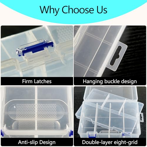 Sidosir Tackle Box for Storage, Double-layer Transparent Organizer Box for Bead, 8-Grids Box for Jewelry Compartment Container