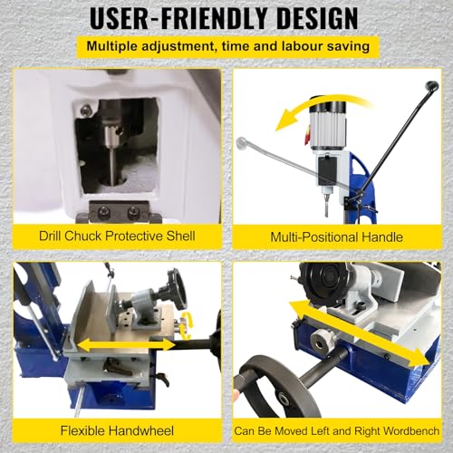 VEVOR Woodworking Mortise Machine, 1/2 HP 1700RPM Powermatic Mortiser, With Movable Work Bench Benchtop Mortising Machine, For Making Round Holes Square Holes Or Special Square Holes In Wood