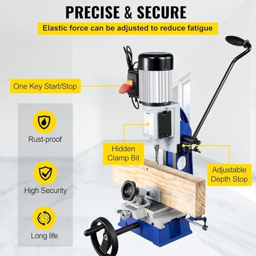 VEVOR Woodworking Mortise Machine, 1/2 HP 1700RPM Powermatic Mortiser, With Movable Work Bench Benchtop Mortising Machine, For Making Round Holes Square Holes Or Special Square Holes In Wood