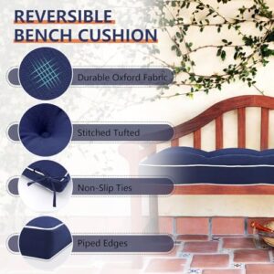 Favoyard Outdoor Bench Cushion 42 x 16 Inch Water-Resistant & 3-Year Fade Resistant Patio Furniture Cushions Tufted Garden Seat Pads for Indoor/Outdoor Porch Sofa Settee Couch with Ties, Blue