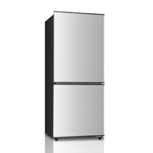 saeoola mini fridge with freezer on bottom, 4.0 cu.ft, 2 doors compact small refrigerator with bottom freezer for apartment, dorm, office, 7-level temperature control, removable shelves (sliver)