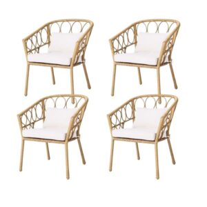 me2 outdoor set of 4 patio dining chairs, bamboo wove dinning chairs with cushion,outdoor seating set for backyard, poolside, balcony, indoor,garden