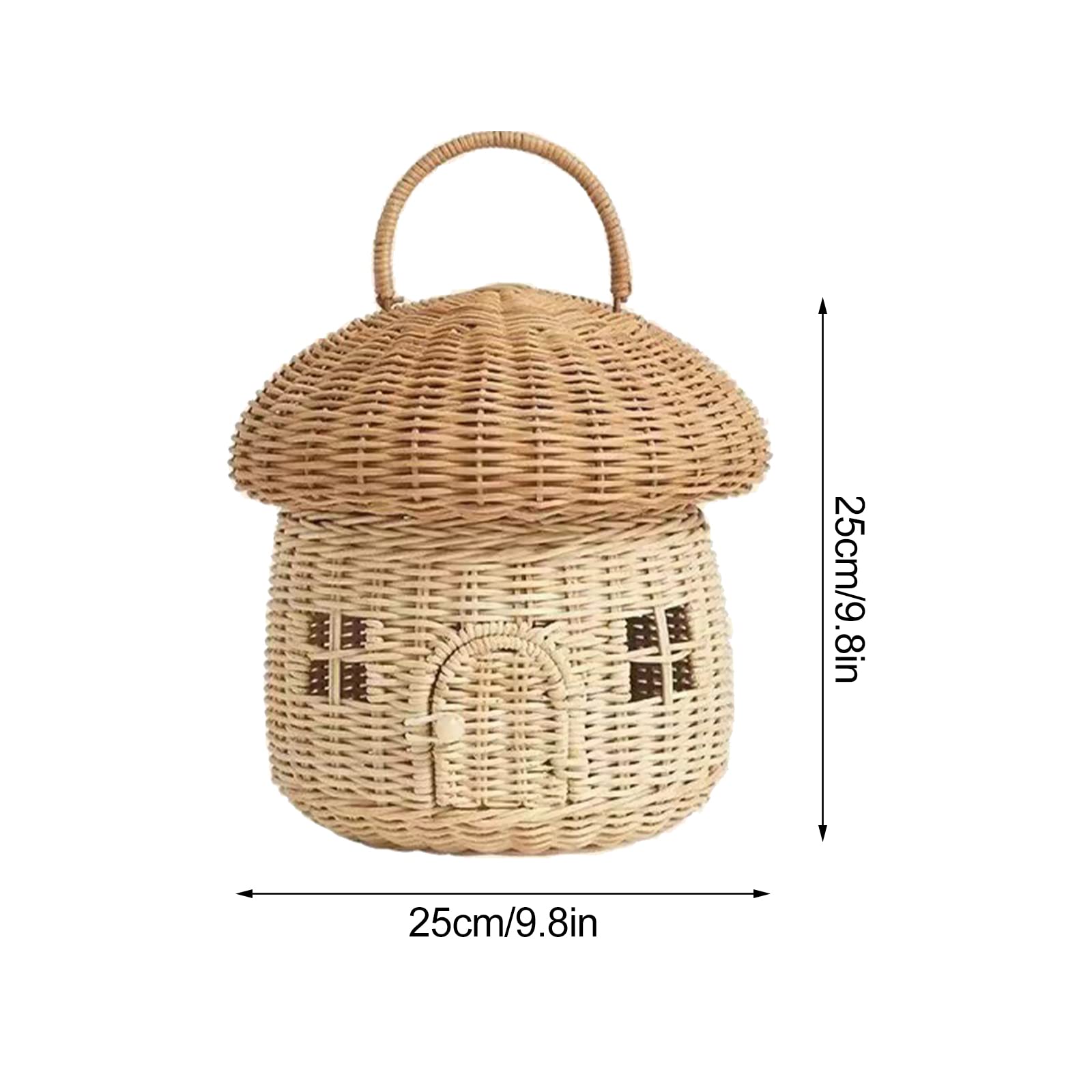 DADEA Mushroom Shape Rattan Storage Basket, Decorative Woven Purse with Lid, Wall Hanging Rattan Bag, Summer Bag, Mushroom Basket, Multiple Uses Rattan Purse for Photo Prop Room Decor(Mushroom)