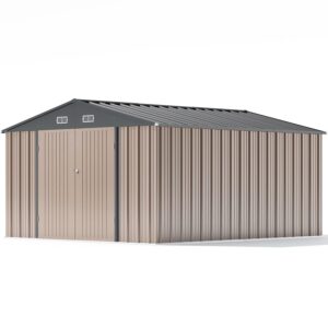 Patiolife 10x12 FT Metal Outdoor Storage Shed, All-Weather Garden Tool Shed with Lockable Door & Sloping Roof, for Backyard and Garden Patio, Brown