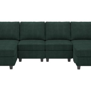 Belffin Modular U Shape Couch with Storage Ottoman Corduroy Sectional Couch with Chaise Convertible Modern Sectional Sofa Couch Dark Green