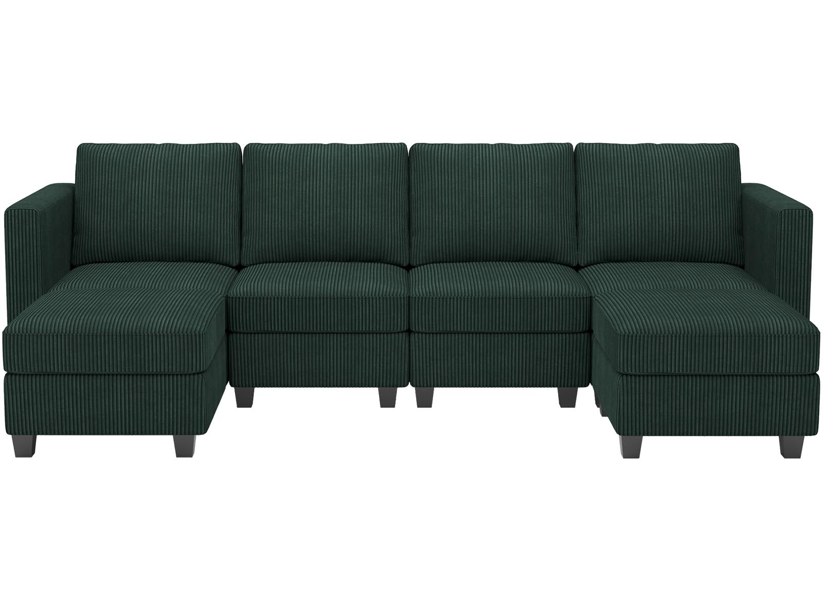 Belffin Modular U Shape Couch with Storage Ottoman Corduroy Sectional Couch with Chaise Convertible Modern Sectional Sofa Couch Dark Green