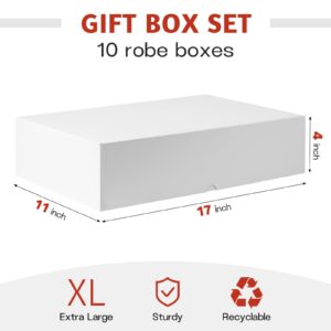 ZORRITA 10 Pack White Gift Boxes with Lids, 17 x 11 x 4 Inch Extra Deep Shirt Boxes Robe Boxes, Auto Pop-up Boxes for Clothes Presents