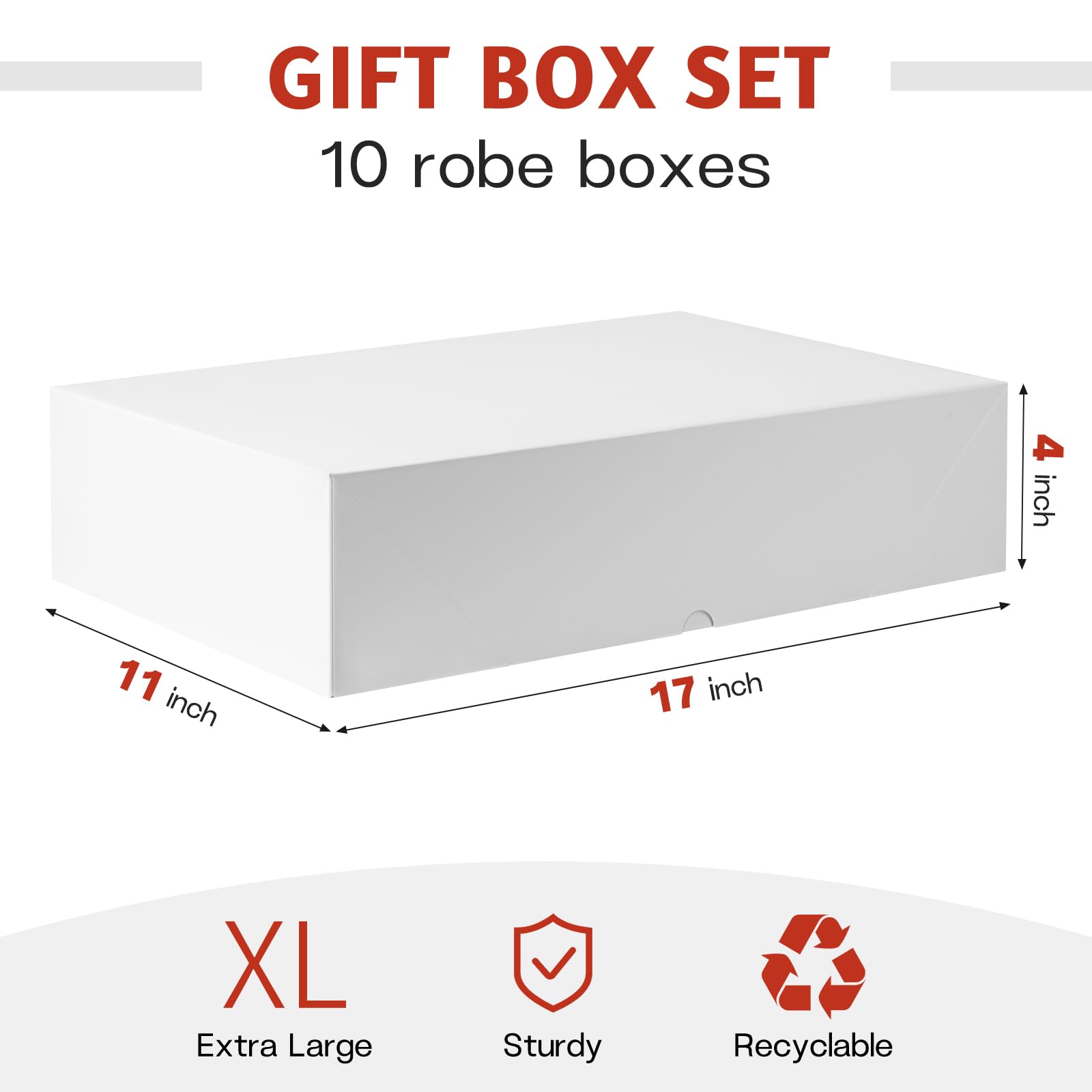 ZORRITA 10 Pack White Gift Boxes with Lids, 17 x 11 x 4 Inch Extra Deep Shirt Boxes Robe Boxes, Auto Pop-up Boxes for Clothes Presents