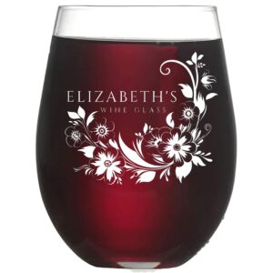 custom engraved stemless wine glass - personalized monogramed gift, 15 oz, made in the usa wine glass tumbler cup gifts for her monogrammed gifts for women birthday christmas gifts wedding bridesmaid