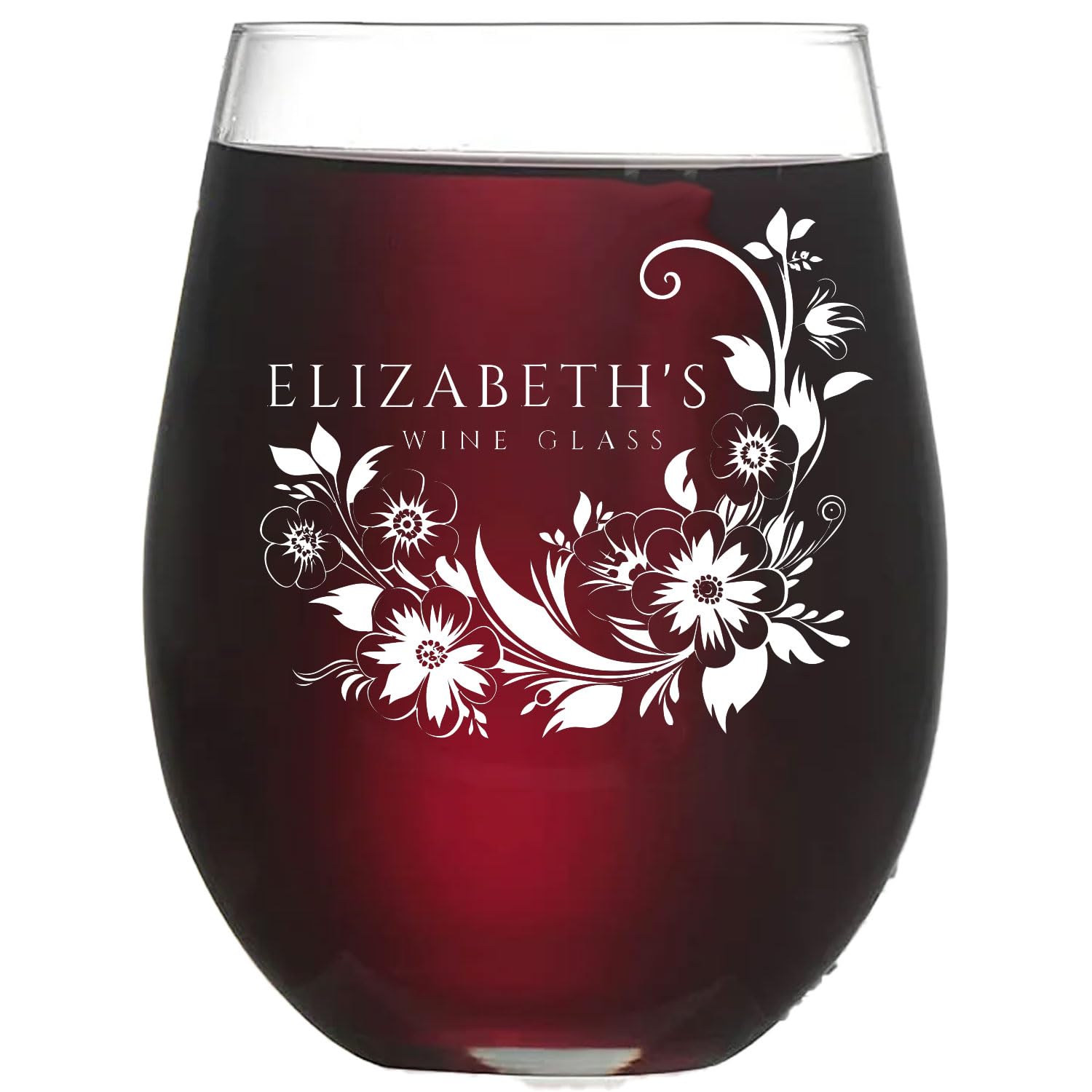 Custom Engraved Stemless Wine Glass - Personalized Monogramed Gift, 15 oz, Made in the USA Wine Glass Tumbler Cup Gifts for Her Monogrammed Gifts for Women Birthday Christmas Gifts Wedding Bridesmaid