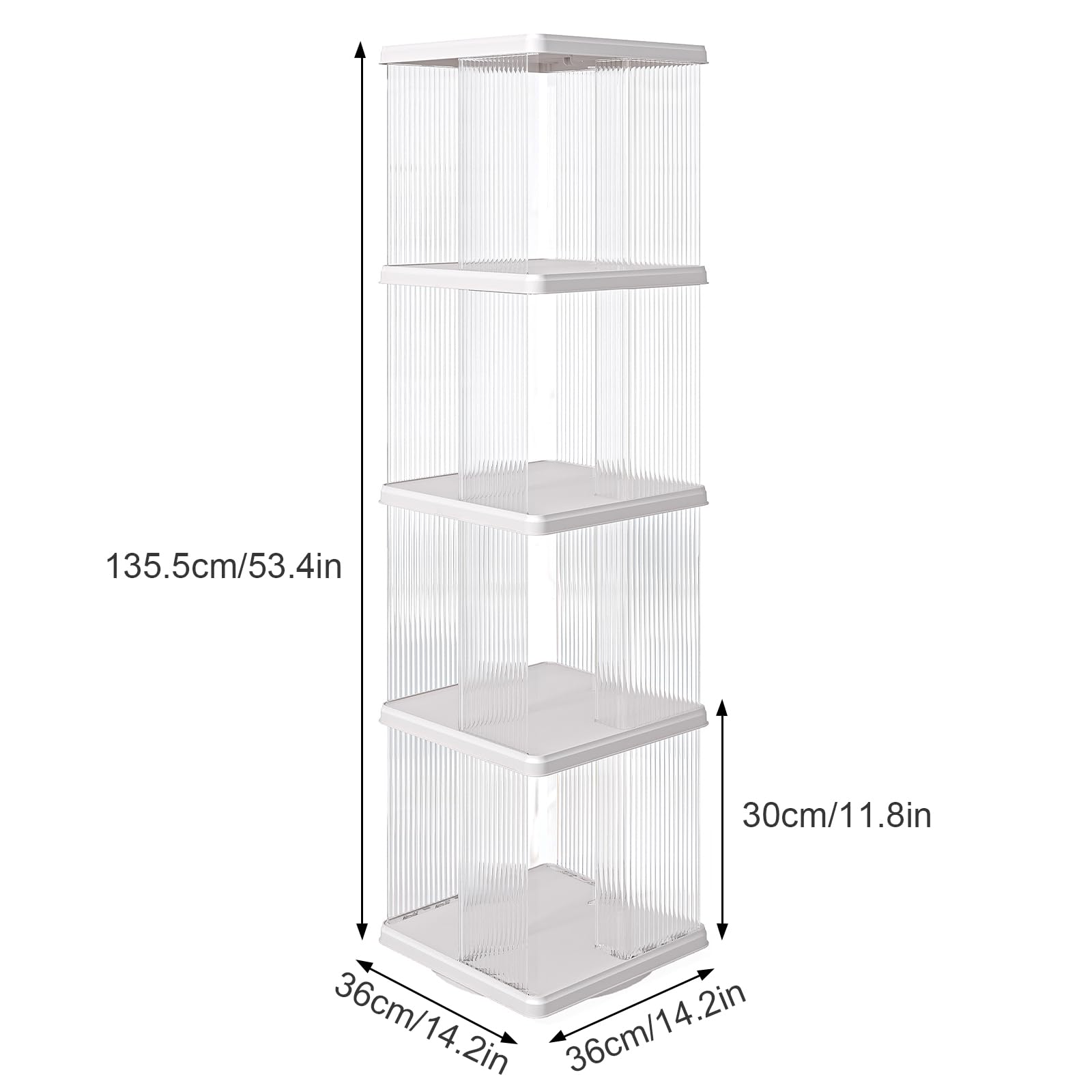 SYNCVIBE Rotating Bookshelf, Small Corner Bookshelf for Small Space, 360 Display 4 Tier Floor Standing Bookcase, Plastic Narrow Book Shelf Organizer for Bedroom, Living Room, Rectangular, White