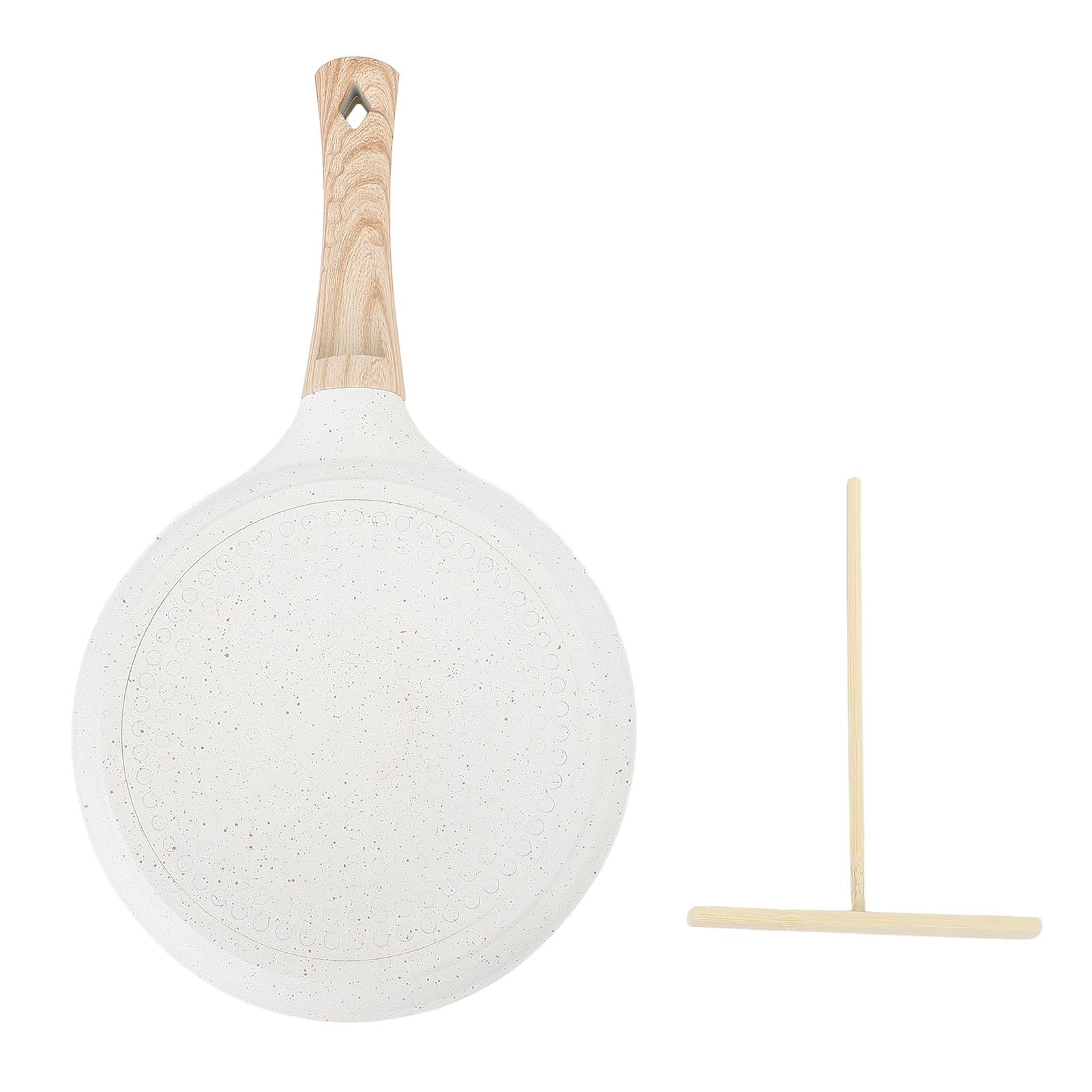 Crepe Pan Nonstick, 7.5 Inch Nonstick Crepe Pan Granite Coating Flat Pancake Pan Flat Skillet with Detachable Handle and Spreader for Cooking Frying Egg Steak Crepe Cake