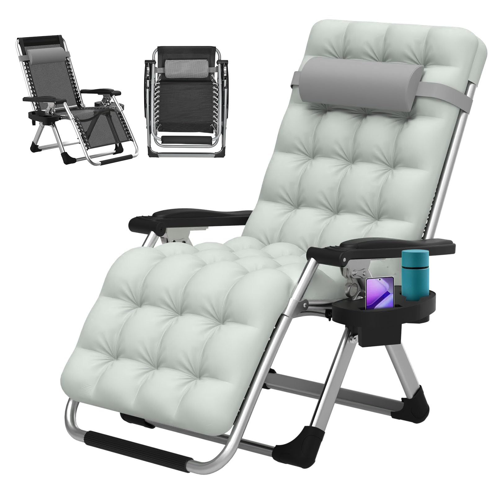 ZENPETIO Zero Gravity Lounge Chair, Outdoor Recliner Chair w/Detachable Cushion Cup Holder and Pillow, Portable Folding Anti Gravity Reclining Chair for Outdoor Camping Patio Lawn Pool, Gray