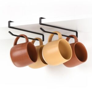 xympo coffee mug hanger for cabinet, clip-on shelf, for cups, utensil, tumbler lid, screwless install