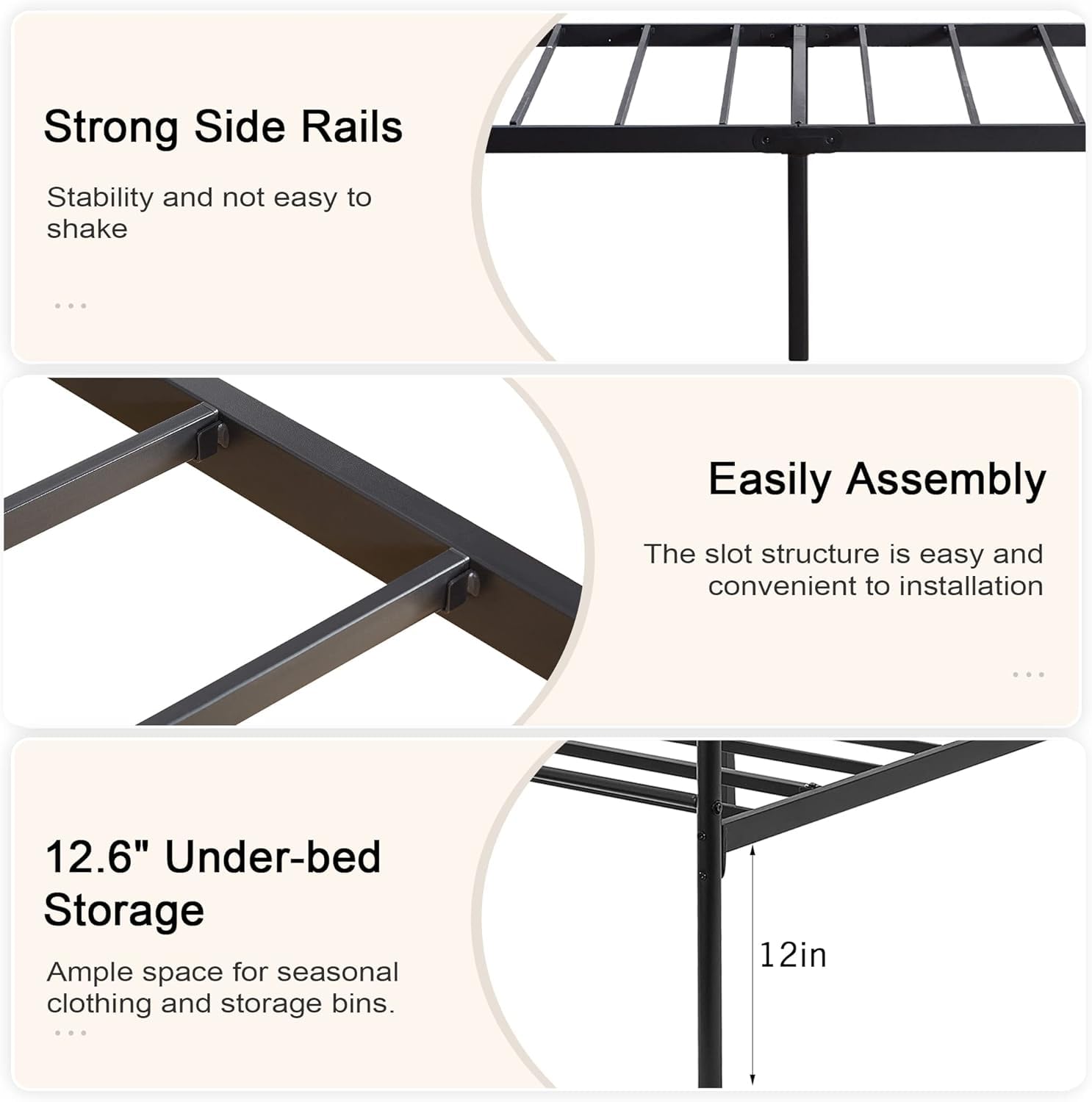 VECELO Full Size Bed Frame with Headboard, Heavy-Duty Platform/Mattress Foundation with Metal Slats Support, No Box Spring Needed/Easy Assembly, Matte Black