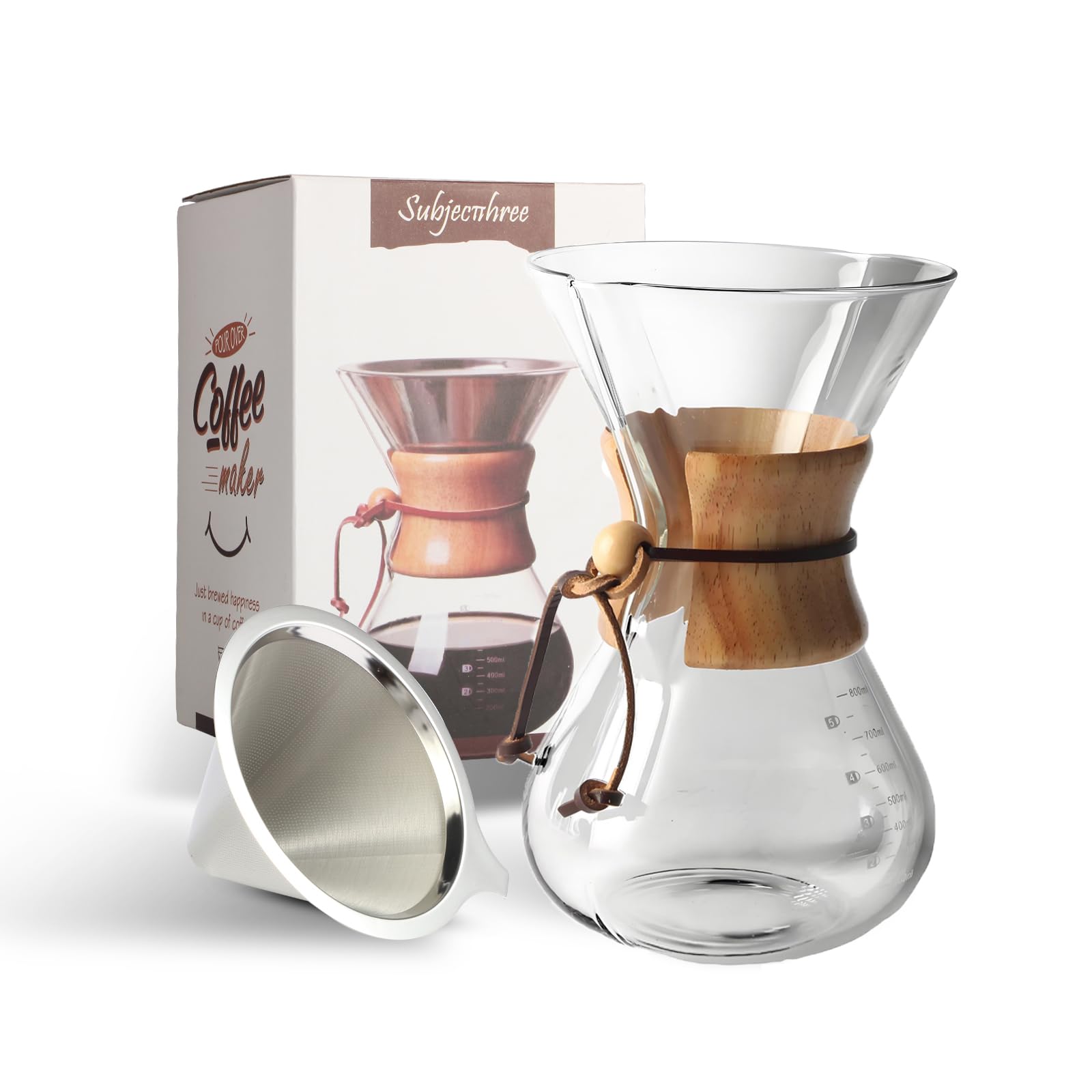 subjecπhree Subjectthree Pour Over Coffee Maker 8 Cup Classic Series Coffee Dripper Brewer Glass Coffee Carafe High Heat Resistant (8 Cup/28 oz)