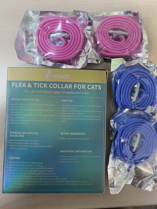 4 Pack Flea Collar for Cats, 32 Months Flea and Tick Prevention for Cats, Waterproof Cat Flea Collar, Natural Cat Flea and Tick Treatment, Adjustable Flea and Tick Collar for Cats Kittens(Blue&Pink)