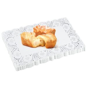 svalor 100 pieces rectangle paper doilies, 7.5×12 inch doilies for food, disposable lace paper doilies for tables, paper placemats bulk for cakes desserts crafts (white)