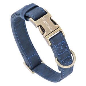 faleela leather dog collar - durable heavy-duty with quick-release metal buckle, adjustable for large, medium, and small dogs (blue, small)