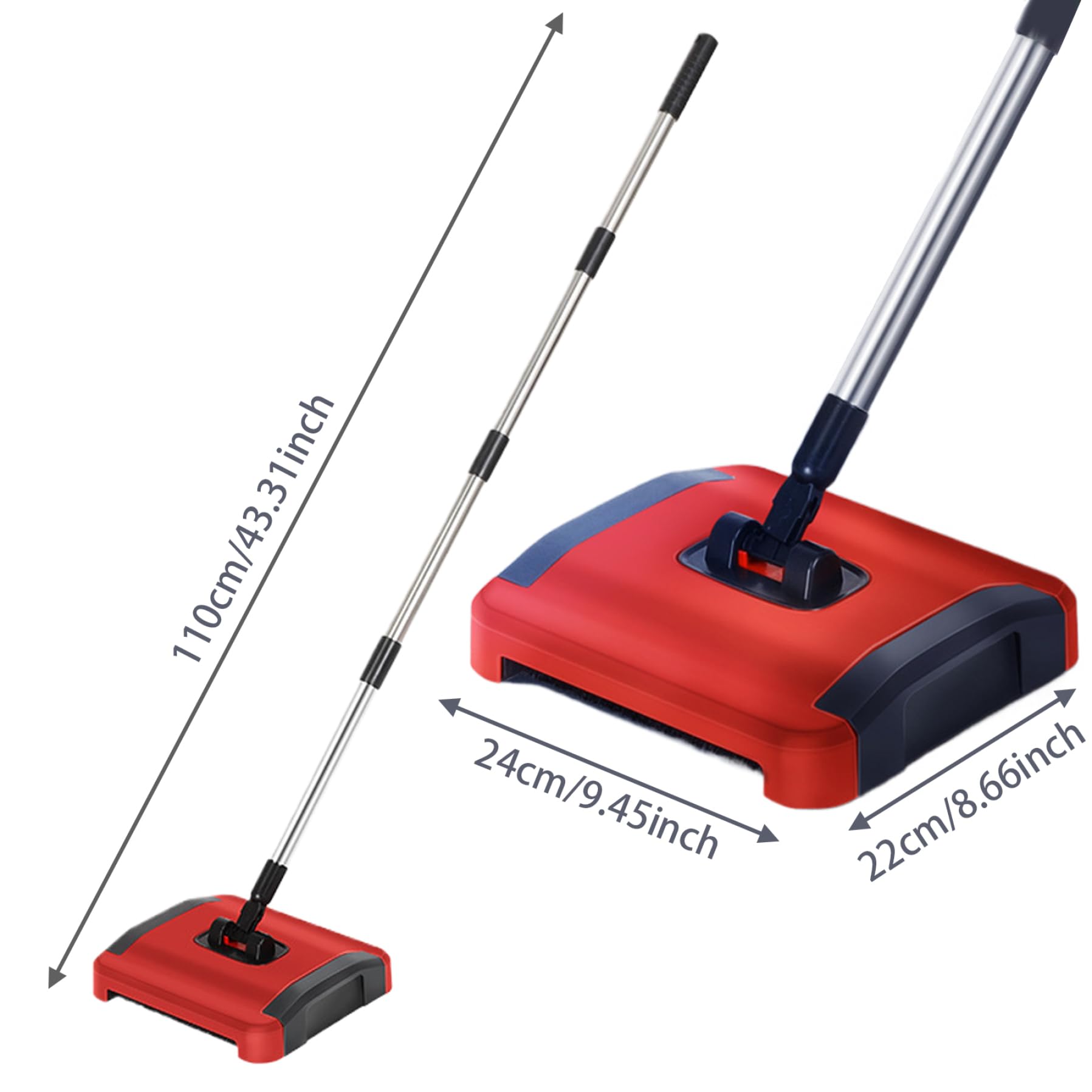 NewGtuizi Carpet Broom|Carpet Sweeper Manual 3 Rolling Brushes Floor Sweeper Carpet Brush with Wheels and Large Waste Bin 43inch Detachable Carpet Cleaner for Pet Hair Dust Debris