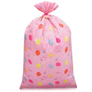 plauthus 56” extra lager birthday gift bag，jumbo gift bag-colored spotted balloons and greeting words, giant gift bag for girls’ birthday, baby shower (birthday-pink)