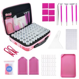 LIRUNQIU Diamond Painting Storage Containers, 60 Slots Diamond Art Accessories and Tools Kits Storage Box(Pink)