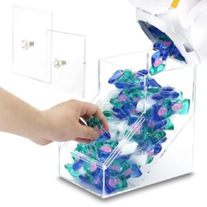 famaster laundry pods container, acrylic candy dispenser, clear dishwasher pods container, pod slide down easily, cute laundry pod holder for laundry room organization, storage, decor and accessories