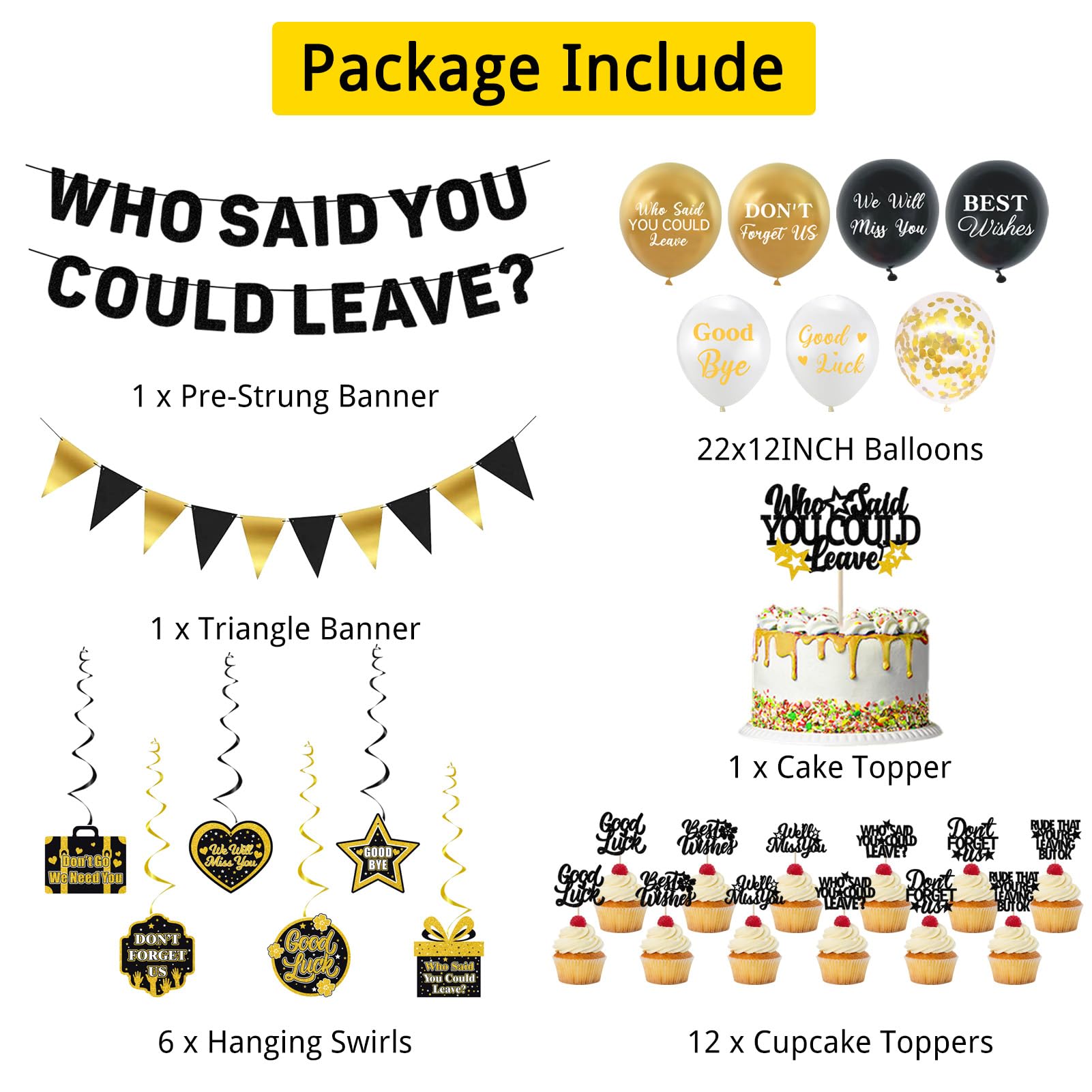 Roetyce Farewell Party Decorations, Who Said You Could Leave Banner Cake Toppers Balloons Hanging Swirls, Going Away Retirement Leaving Party Decorations for Men Women, Coworker Goodbye Party Supplies