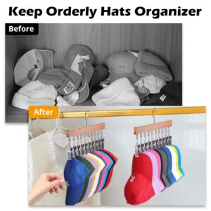 HzTinT Hat Organizer for Baseball Caps, Hat Hanger for Wall & Closet, 360° Swivel, 2 Pack Hat Rack with 10 Traceless Clips for Hat Storage, Fits All Caps & Belts, for Men and Women Gift