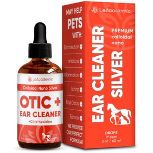 leacademic dog ear infection treatment | for cat & dog ear infection, itching, wounds | colloidal silver + chlorhexidine | ear infection treatment for dogs, pets | otic+ ear cleaner drops | 2 oz