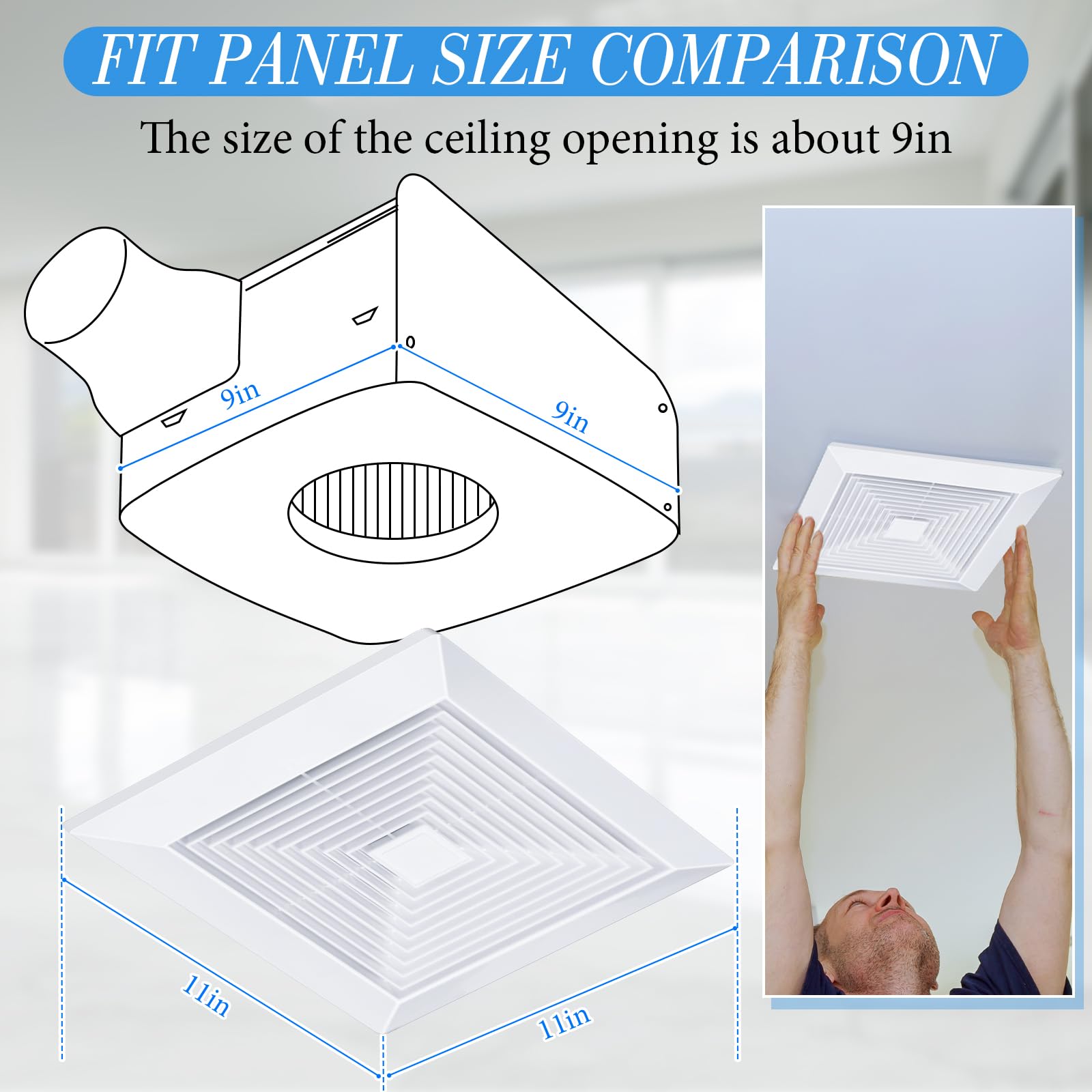 Baquler Exhaust Bathroom Fan Cover Bathroom Ceiling Fan Grille with Springs Plastic Replacement Vent Fan Fits Models 663 670 671 675 688 689 Ventilation Fan Plastic Cover White(2 Pcs,11 x 11'')