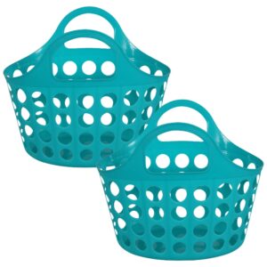 a1u essentials small oval slotted basket with handles, holiday themed-party gift favors storage organizer holder container caddy multi-use reusable ornaments accessories decorations, 2 ct. (teal)