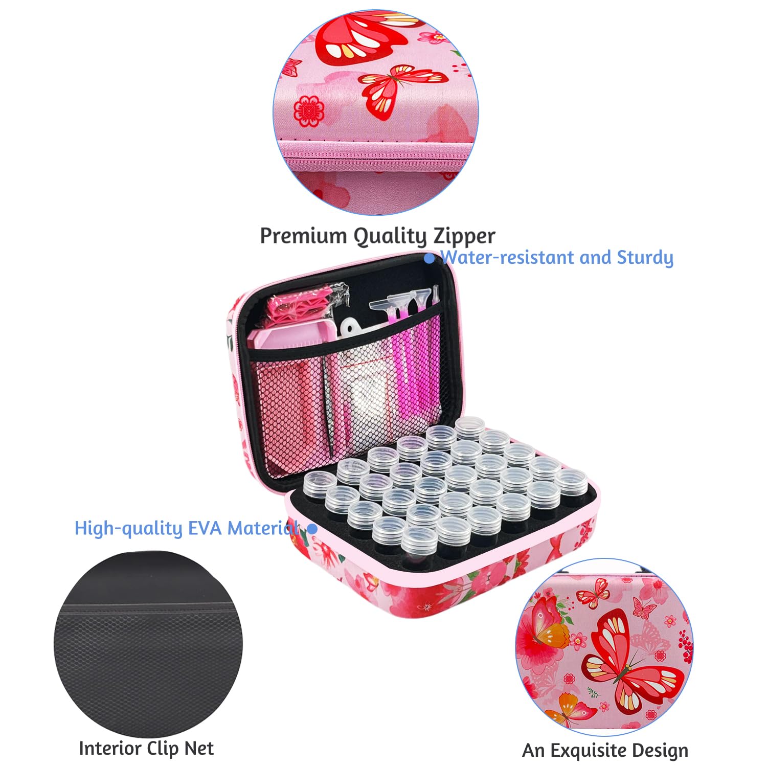 LIRUNQIU Diamond Painting Storage Containers, 30 Slots Diamond Art Accessories and Tools Kits Storage Box(Pink)