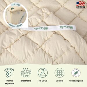 Woolie Organic Merino Wool Mattress Topper - 2 inches Pillow Top Mattress Pad, Handmade, Non-Toxic, Cooling & Hypoallergenic, Natural Relief for Back Pain, Sustainable Bedding (King)