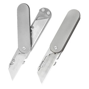 tgzuo titanium alloy foulding pocket knife with clip flipper edc mini box cutter magnetic opening outdoor utility 12pcs carbon steel blades