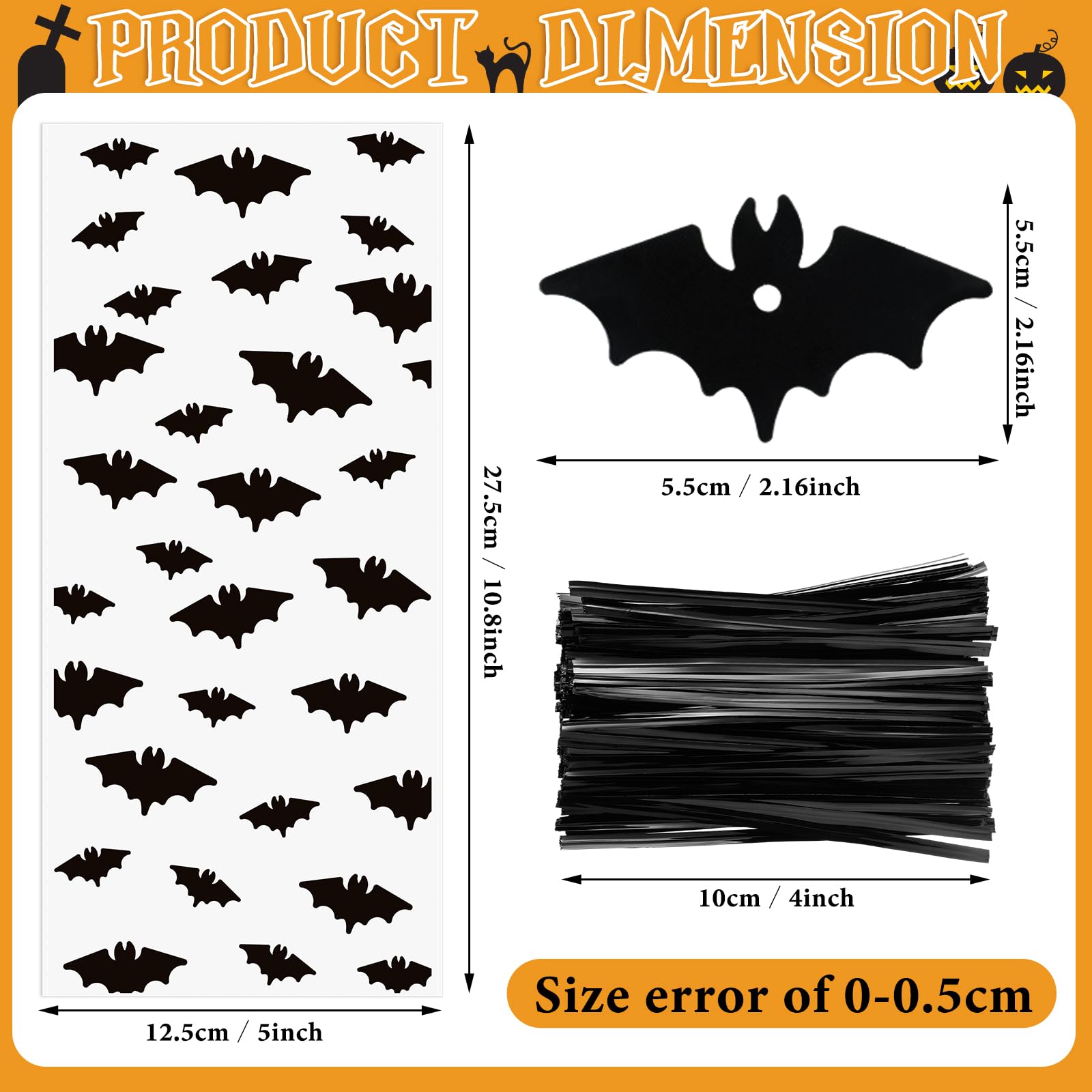 Gueevin 150 Set Halloween Bat Cellophane Candy Treat Bags Trick or Treat Cello Favor Bags Ghost Bat Cookie Goodie Bags Bulk with Twist Ties Gift Cards for Halloween Party Supplies