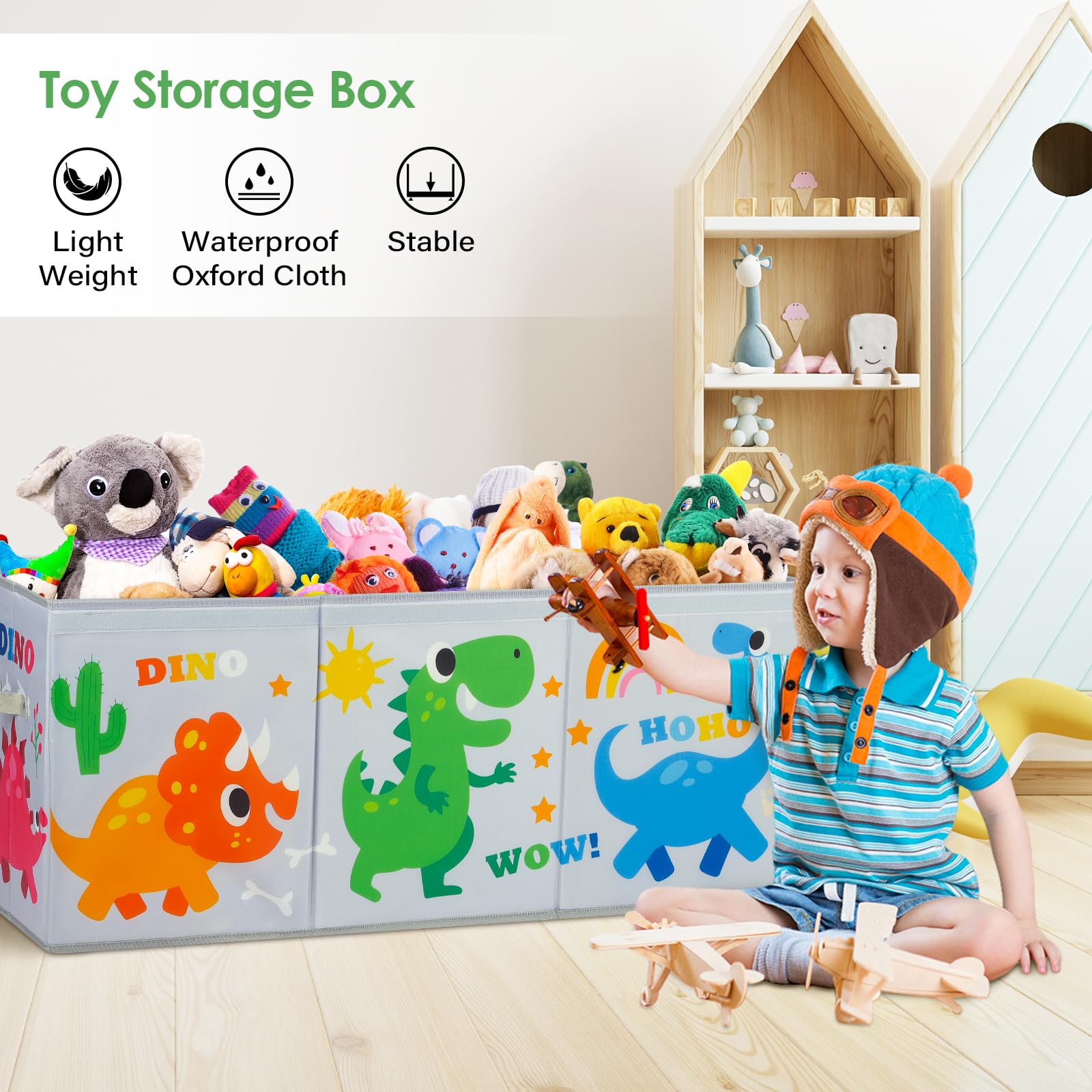 Large Toy Box Chest Organizer with Flip Lid for Kids, Collapsible Oxford Toy Storage Box with Handles for Boys Girls, Sturdy Waterproof Storage Organizer for Bedroom Playroom Nursery, 37.7×12.5×15.7''