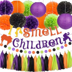 hocus pocus halloween decorations i smell children banner hocus pocus halloween baby shower party decorations, hocus pocus sign with paper pompoms tassels and lanterns hocus pocus halloween decor