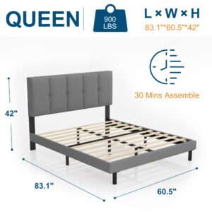 Generic Queen Bed Frame Upholstered Platform with Headboard, Linen Fabric Wrap, Strong Frame and Wooden Slats Support, Easy Assembly No Box Spring Needed,Non-Slip and Noiseless, D Light Grey