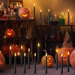 Liliful 24 Pcs Halloween Hanging Floating Candles Flameless LED Taper Candles Magic Hanging Flameless Candles Battery Operated Warm Light for Halloween Party Decor(Black, 6.3inch)