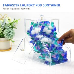 Famaster Laundry Pods Container, Acrylic Candy Dispenser, Clear Dishwasher Pods Container, Pod Slide Down Easily, Cute Laundry Pod Holder for Laundry Room Organization, Storage, Decor and Accessories