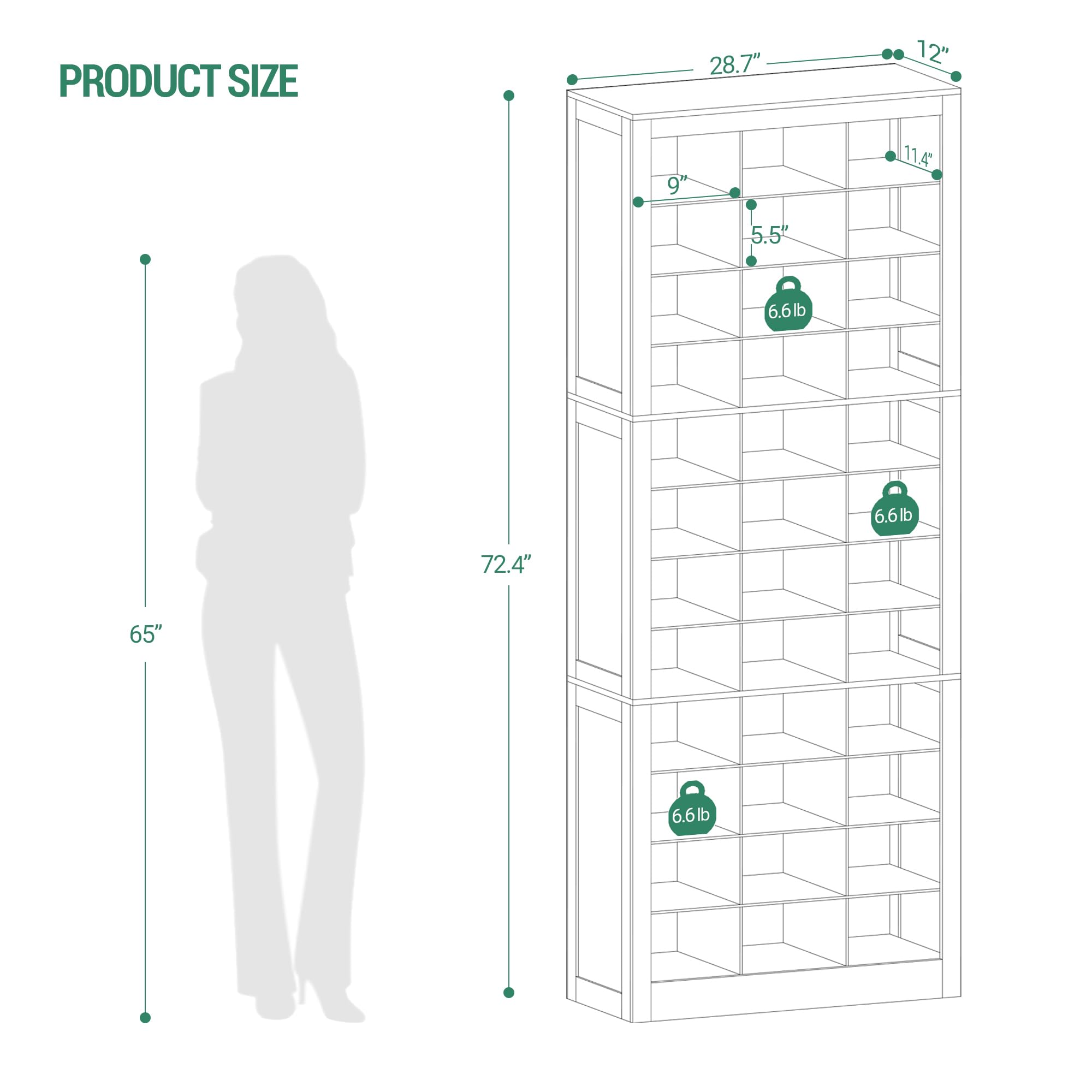 Hzuaneri Shoe Storage Cabinet, 36 Pairs Free Standing Closet Organizer, 8.8 inch Widened Cell Wood Shoe Organizer, 12 Tiers Vertical Space Saving Shoe Rack for Entryway, Bedroom, Greige SR20705B