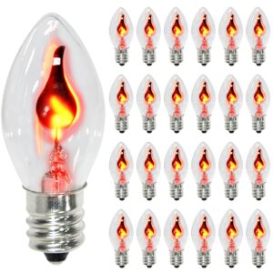 25 pack c7 flickering flame replacement bulbs for string lights outdoor, e12 screw base, 120v 1w halloween light bulbs for halloween indoor outdoor roofline garden patio yard party decorations