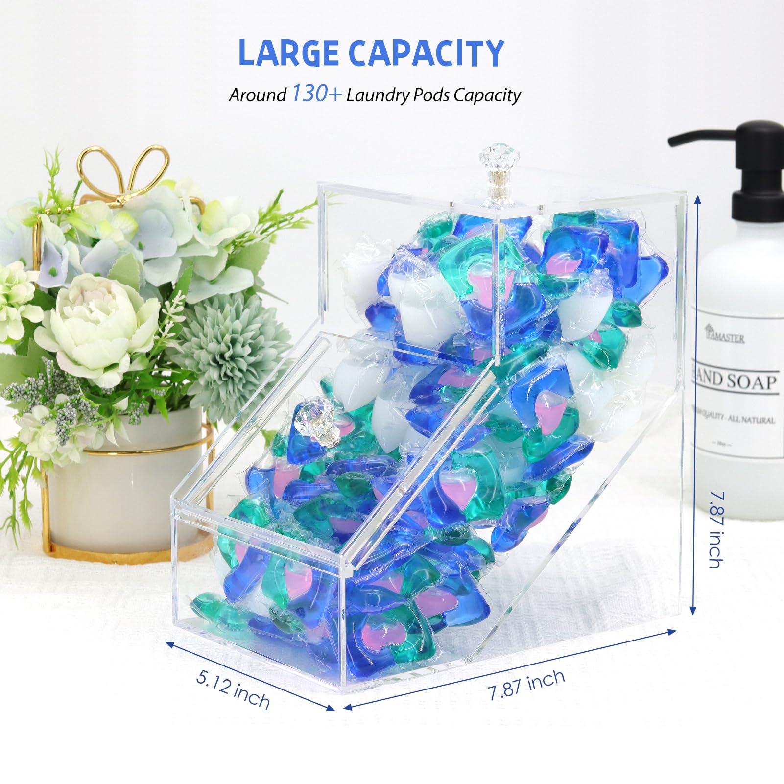 Famaster Laundry Pods Container, Acrylic Candy Dispenser, Clear Dishwasher Pods Container, Pod Slide Down Easily, Cute Laundry Pod Holder for Laundry Room Organization, Storage, Decor and Accessories