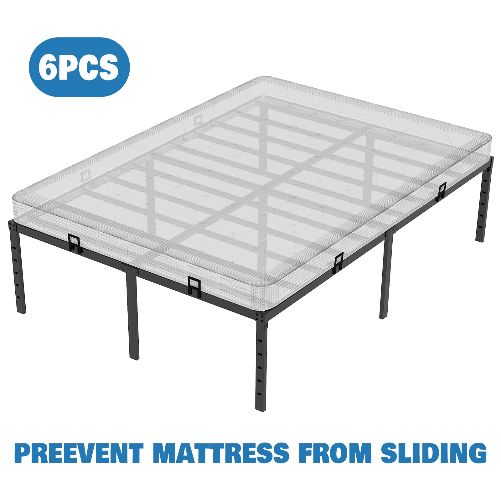 Mattress Holder for Metal Bed Frame Extra Thick Mattress Slide Stopper to Keep Mattress from Sliding 6 Pcs Non Slip Mattress Gaskets Adjustable Mattress Retainer Bar for Twin Full Queen King Bed