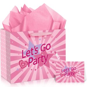 hot pink gift bag lets go party supplies pink wrapping bag with greeting card and tissue paper bachelorette party decorations for girls princess bridal shower christmas birthday party supplies