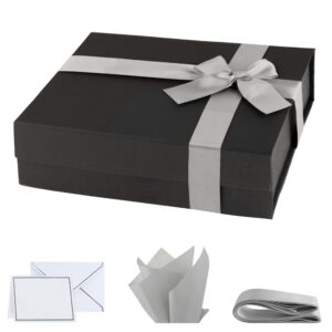 purple q crafts premium black gift box with magnetic closure - 10x7x3 inches - includes ribbon and gift card - elegant presentation box for all occasions