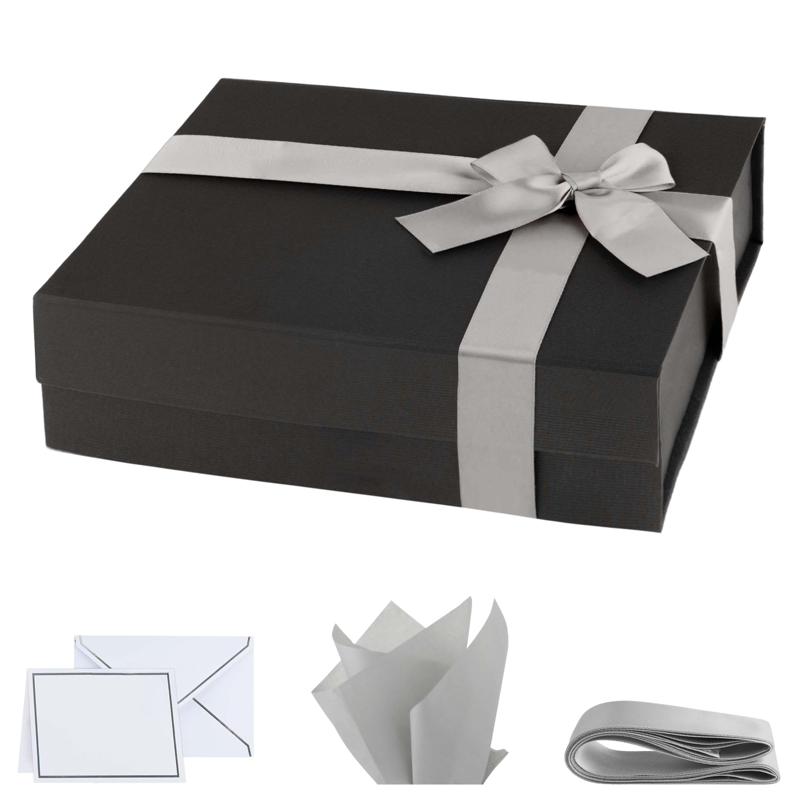 Purple Q Crafts Premium Black Gift Box with Magnetic Closure - 10x7x3 inches - Includes Ribbon and Gift Card - Elegant Presentation Box for All Occasions