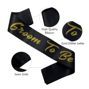 Ashaqshnglee Groom to Be Sash, Groom Sash Bachelor Party Funny Accessory for Future Groom Wedding Gift Idea from Bride to Be Black Gold